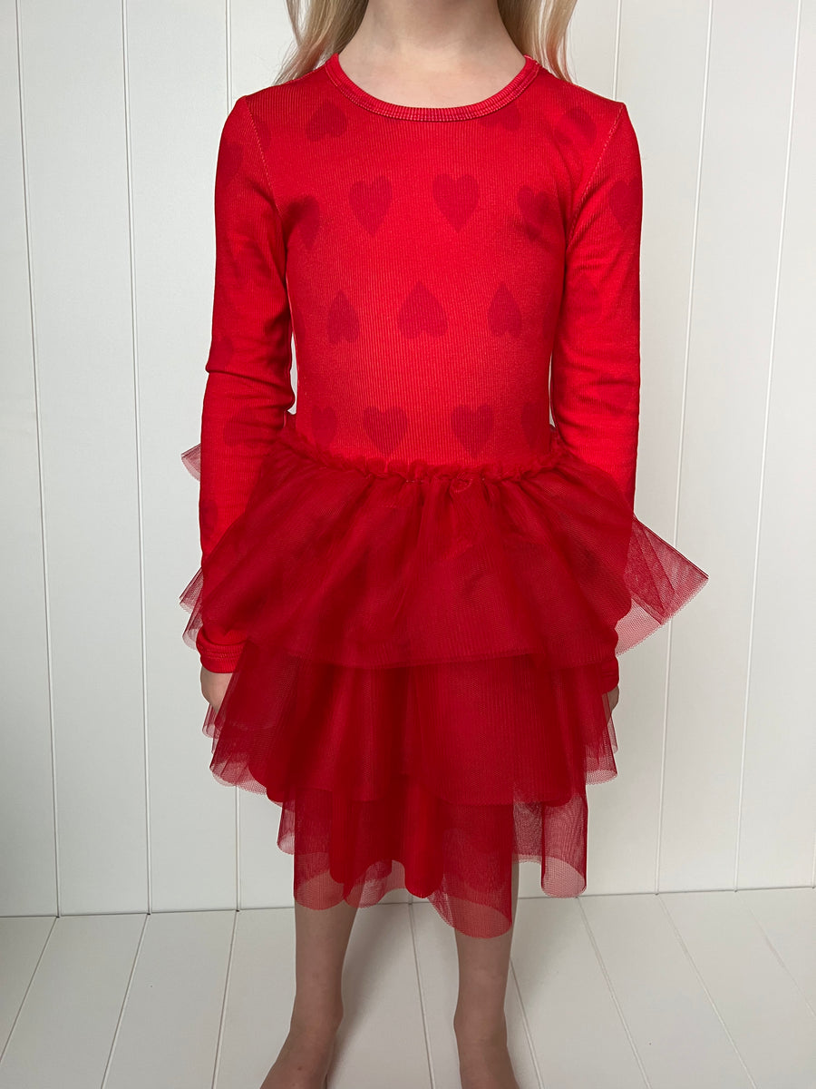 Ribbed Red Heart Dress with layered tulle – LaLaLogan